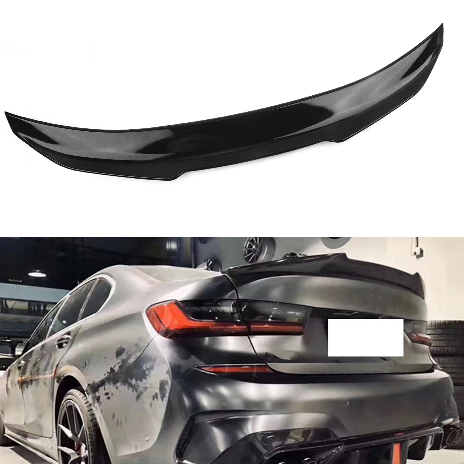 Carbon-Fiber-Look-Gloss-Black-Rear-Spoiler-Wing-Trunk-Splitter-Lip ...