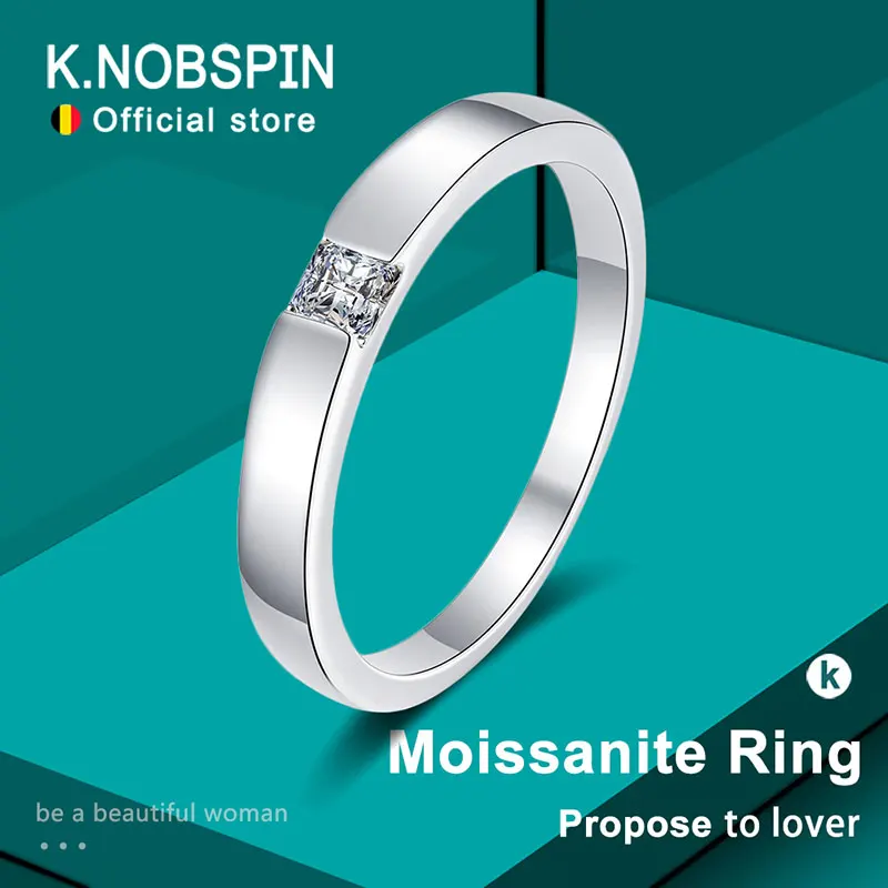 KNOBSPIN 4mm Princess Cut Moissanite Ring s925 Sterling Sliver Plated White Gold Eternity Band ...