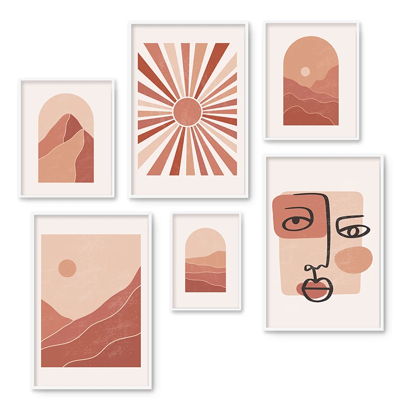 Moon Sun Mountain Scenery Landscape Bohemia Print Poster Art Abstract ...