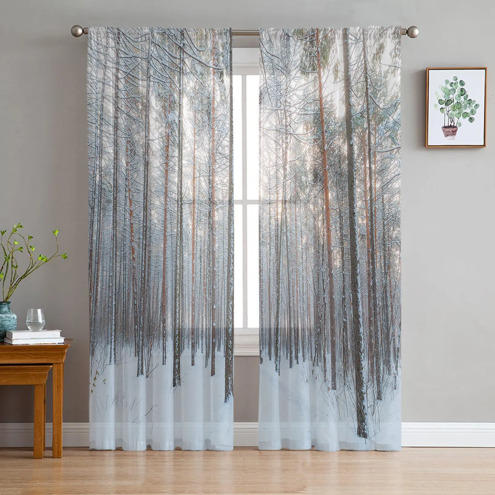 Deep-Forest-Snow-Scene-Tulle-Curtains-for-Living-Room-Drapes-Window ...