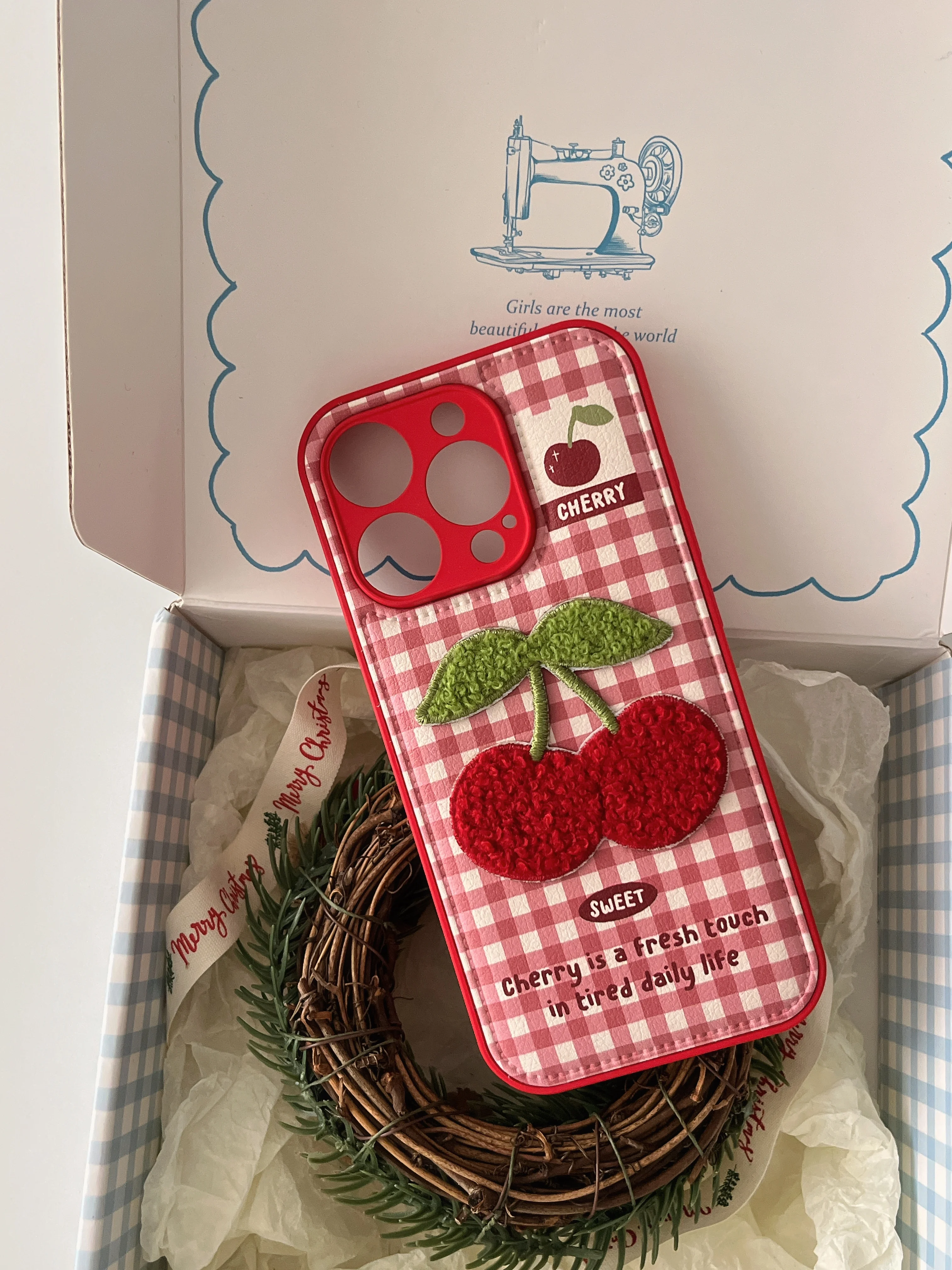 Red Embroidery Cherry Bulge Phone Case For Iphone 11 12 13 14 15 ...
