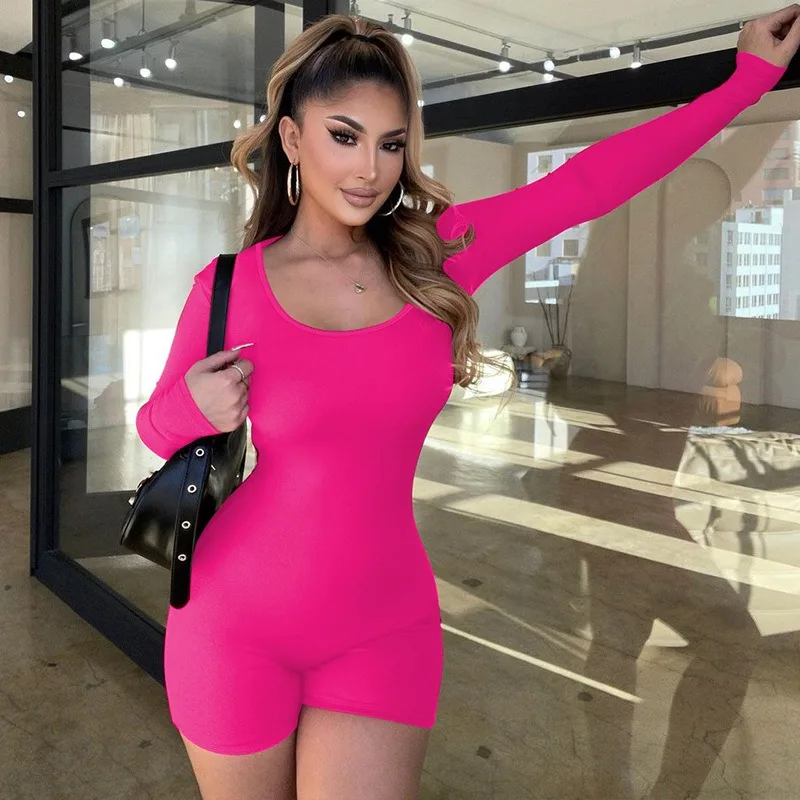 Women-s-Solid-Sporty-Bodycon-Rompers-Autumn-Square-Neck-Long-Sleeve ...