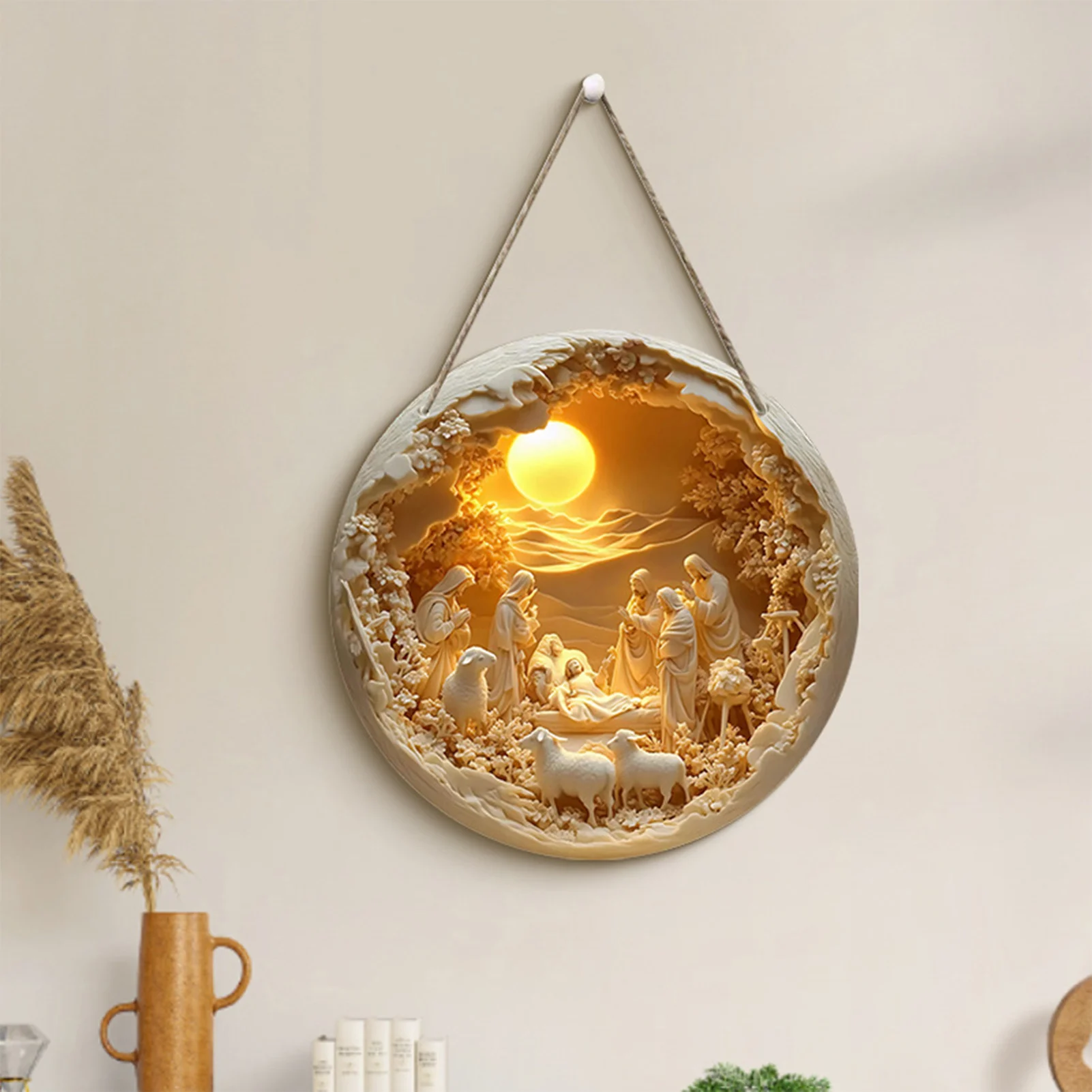 2D Flat Nativity Scene Wooden Christmas Hanging Pendant the Birth of ...