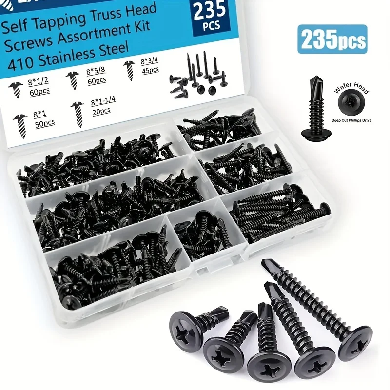 #8 Modified Truss Head Self Tapping Sheet Metal Screws Black Oxide 410 ...