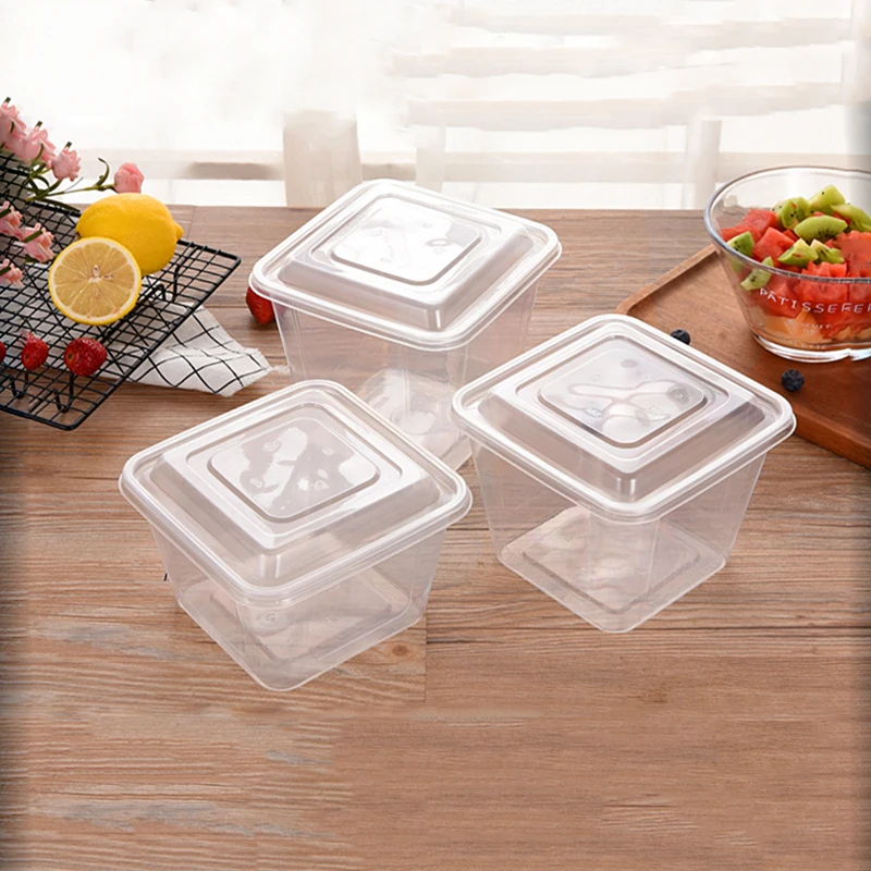 Square-Plastic-Food-Container-with-Lid-Lunch-Box-Disposable-Tableware ...