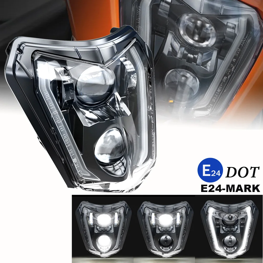 モトクロスエンデューロLEDモーターサイクルヘッドライト,デュアルスポーツ,E24-mark,125,250,300,350,450,530,690