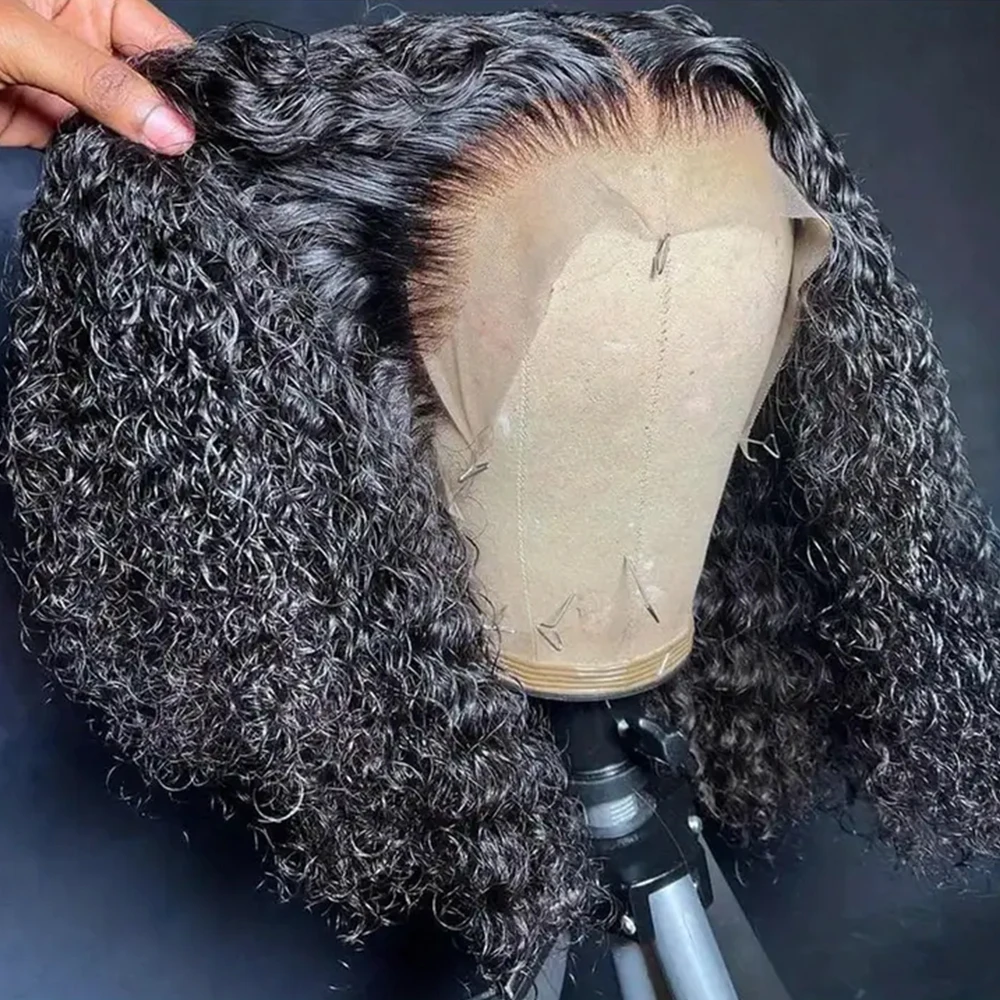 Curly Lace Front BOB Wig Human Hair 180% Density 13x4 Transparent Lace ...