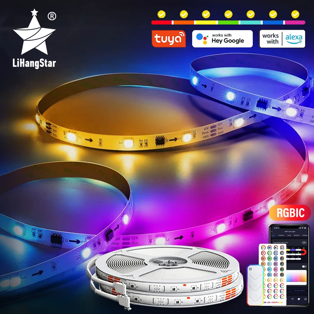 RGB-LED-Cor-Mudar-Light-Strip-M-sica-Sync-TUYA-Wi-Fi-Quarto-Teto-Sala ...