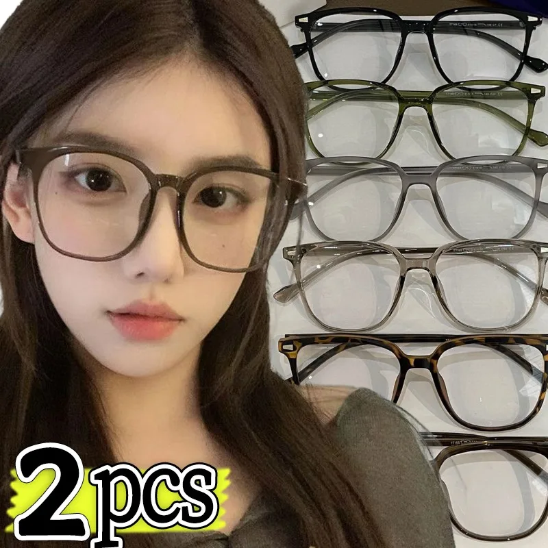 1-2Pcs-Retro-Big-Square-Frame-Eyeglass-Women-Simple-Black-Computer ...