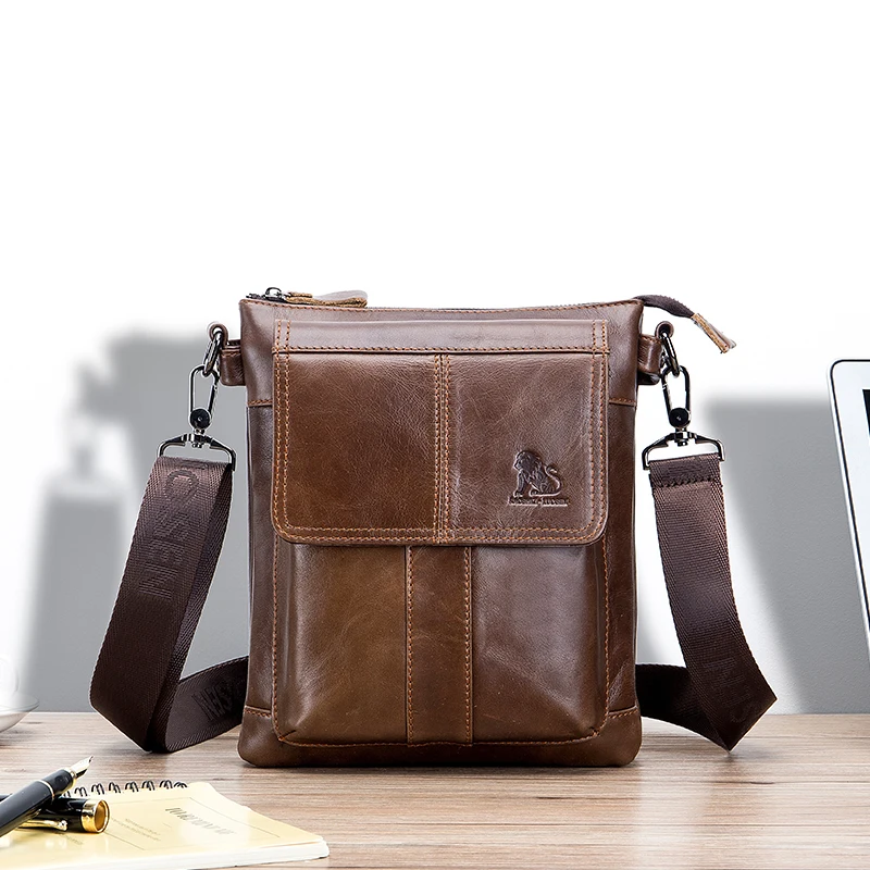 Men's genuine leather crossbody bag, top layer cowhide shoulder bag ...