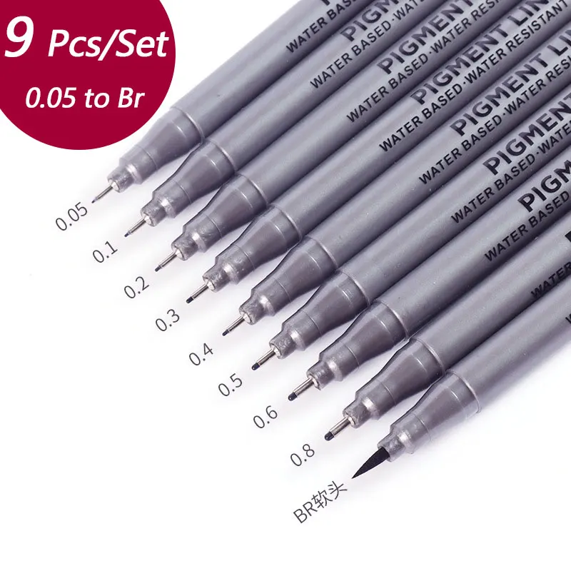 9 Pcs Waterproof Art Markers Painting Needle Pen Fast Dry Fineliner ...