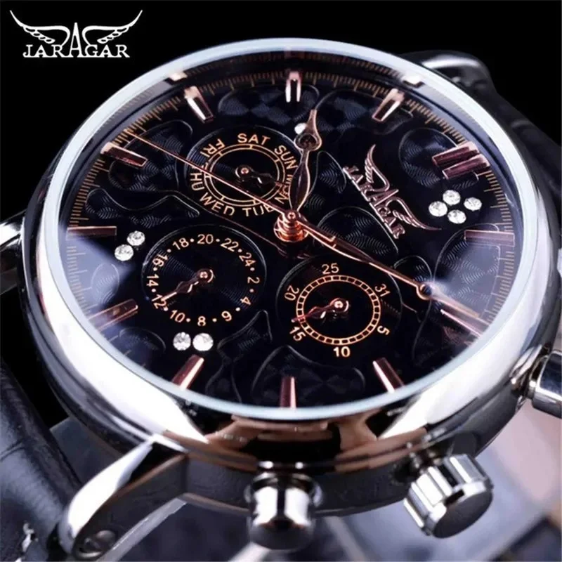 JARAGAR 348 Top Brand Luxury Men's Automatic Mechanical Watch Leather ...