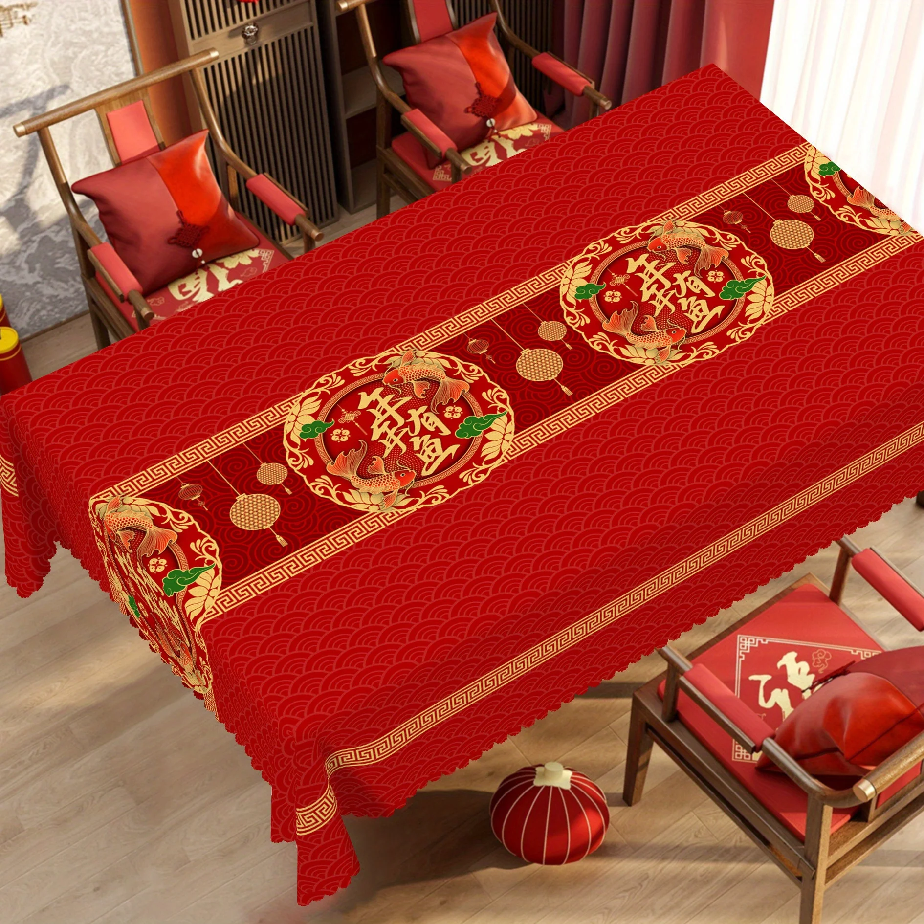 Chinese Lunar New Year Waterproof Tablecloth Table Decor Reusable ...