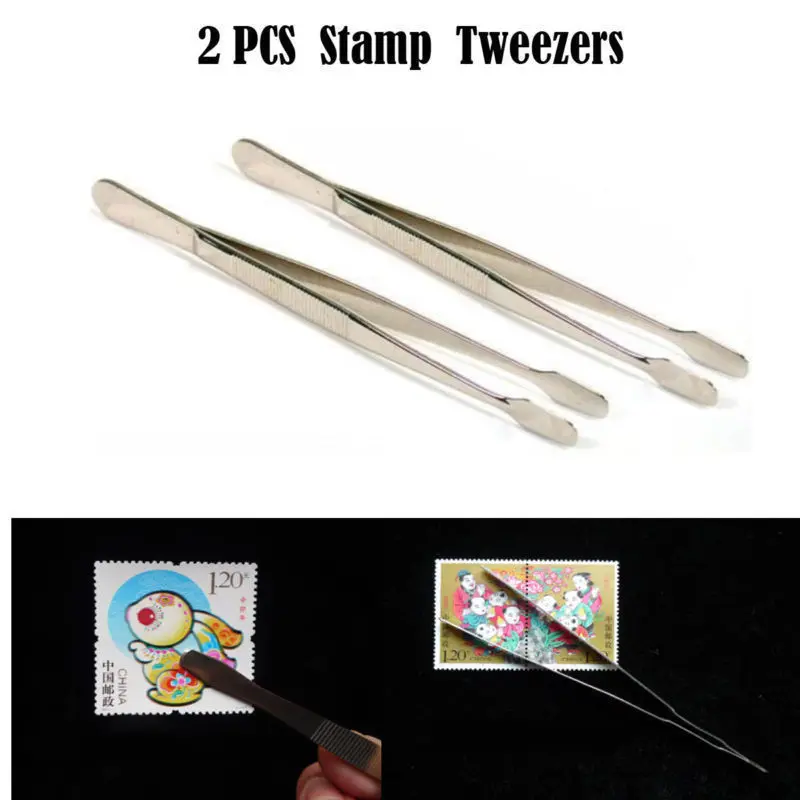 New-2pcs-Stainless-Steel-Tweezers-Stamps-Philately-Collector-Tools ...
