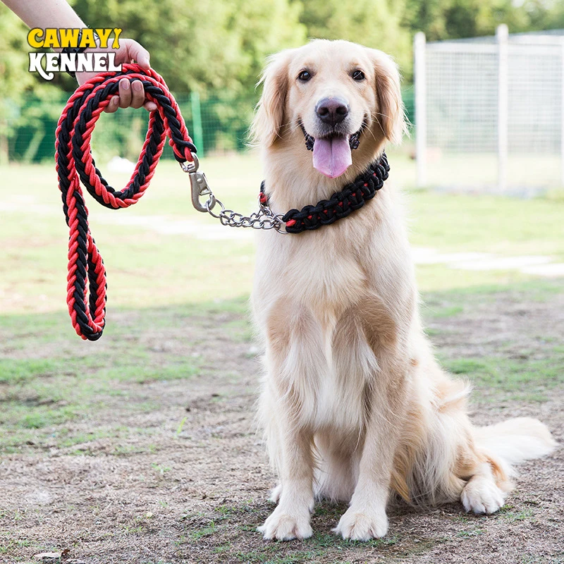 Nylon-Braided-Rope-Leash-for-Dogs-Large-Dog-Leash-Metal-P-Chain-Buckle ...