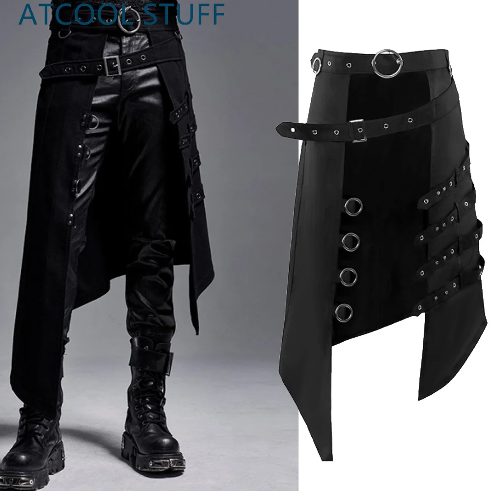 New Women Punk Half Skirt Belt Rings Gothic Rivet Costume Medieval Hippie Steampunk Kilt Metal ...