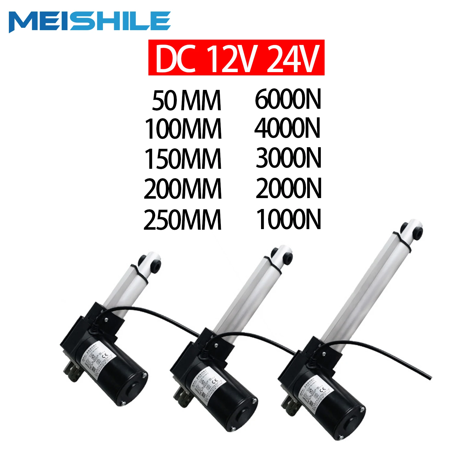 12V24V36V Linear Actuator 50MM 100MM 150MM 200MM 250MM 6000N Stroke ...