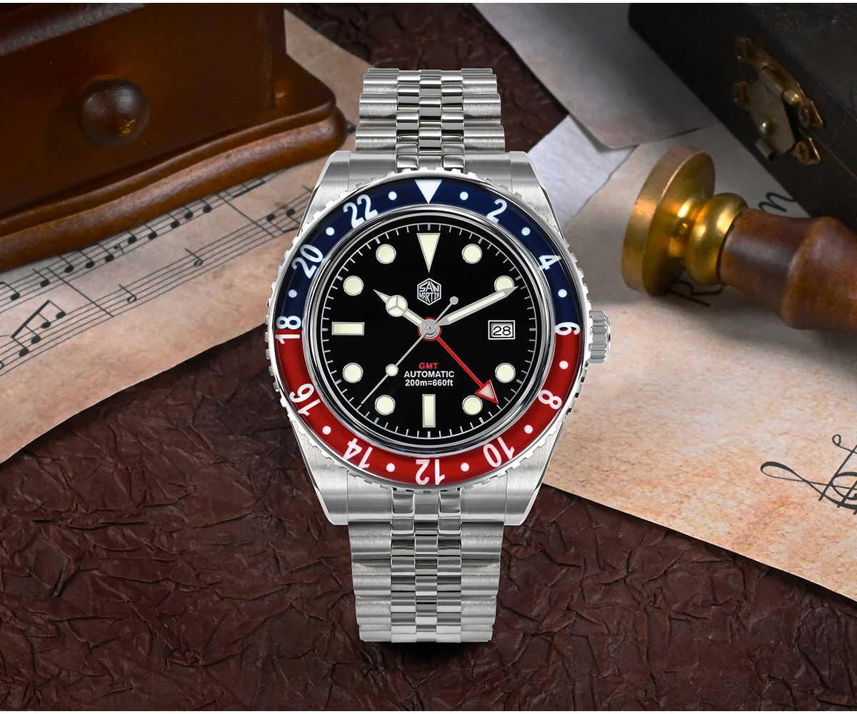 San-Martin-Diver-Retro-GMT-Luxury-Sapphire-Water-Ghost-Men-Automatic ...