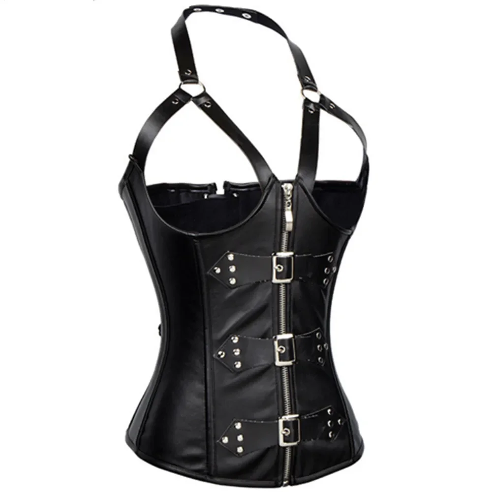 Hot-Sexy-Waist-Trainer-Corset-Faux-Leather-Open-Bust-Steampunk-Zipper ...
