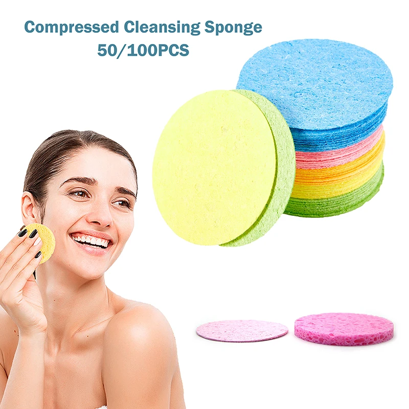 50/100Pcs Compressed Natural Cellulose Facial Cleansing Sponge Makeup ...