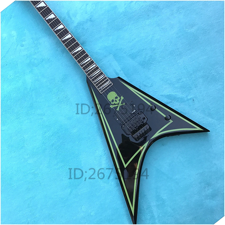 High-quality-electric-guitar-V-shape-black-color-black-hardware-vibrato ...