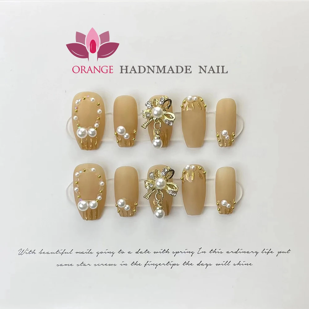 Handmade Matte Fake Nails Medium Length Press on Nails With Designed ...