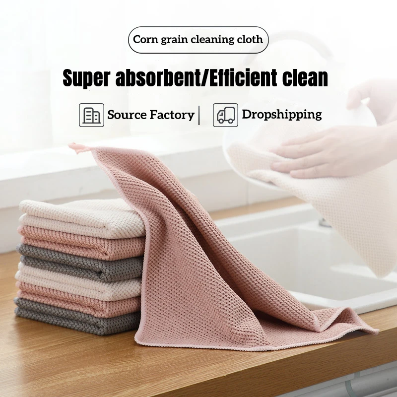 6PCS Corn Grain Absorbent Microfiber Kitchen DishCloth Non-stick Oil ...