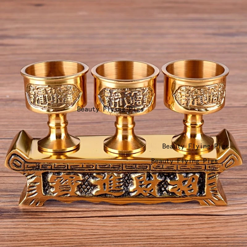 Brass seated high footed wine cup Buddha God of Wealth land offering ...