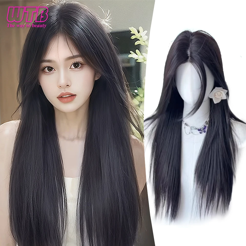 WTB-Forehead-Lace-Synthetic-Wig-Female-Long-Straight-Hair-Temperament ...