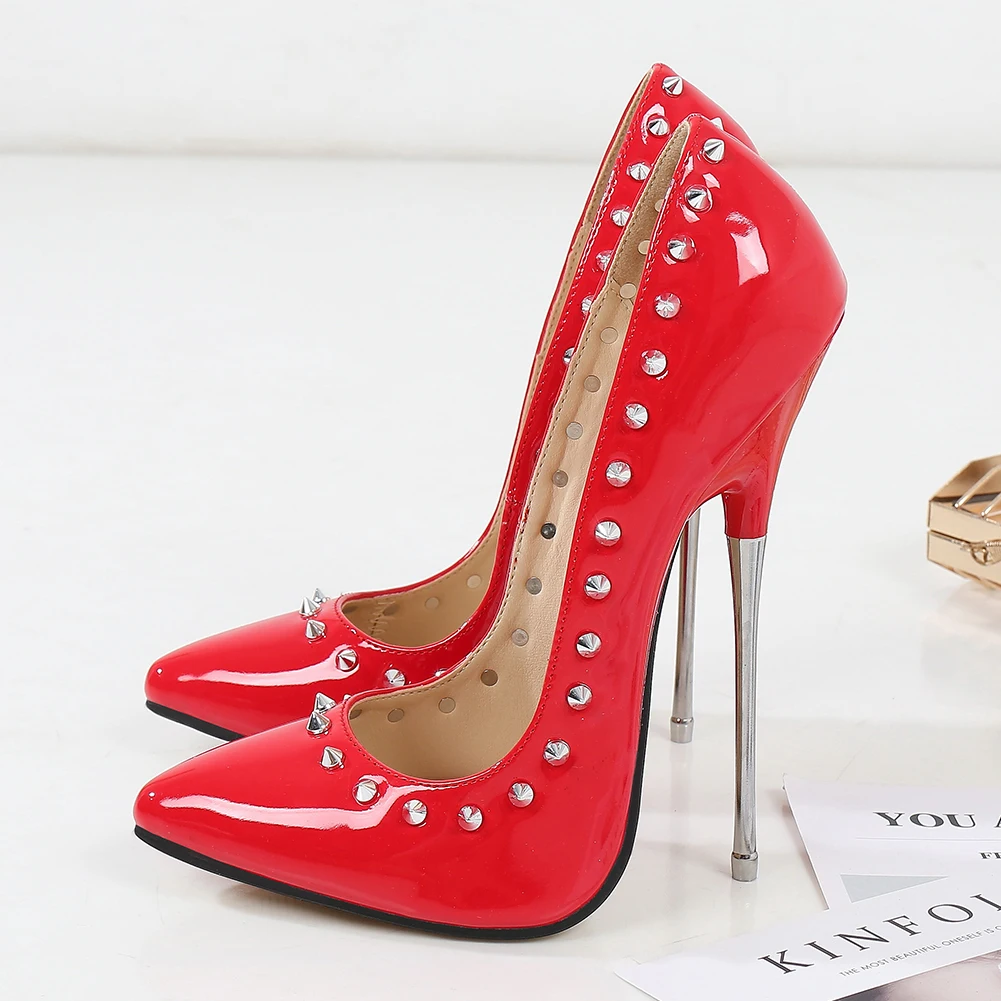 Women-high-heels-16cm-rivet-patent-leather-lady-pumps-shoes-stiletto ...