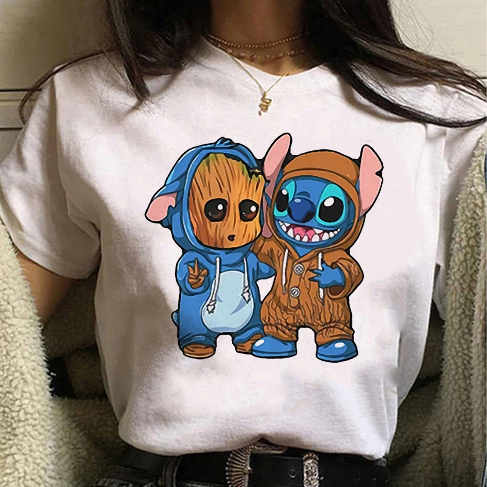 Camiseta-de-Stitch-y-Groot-para-mujer-ropa-con-estampado-divertido-de ...