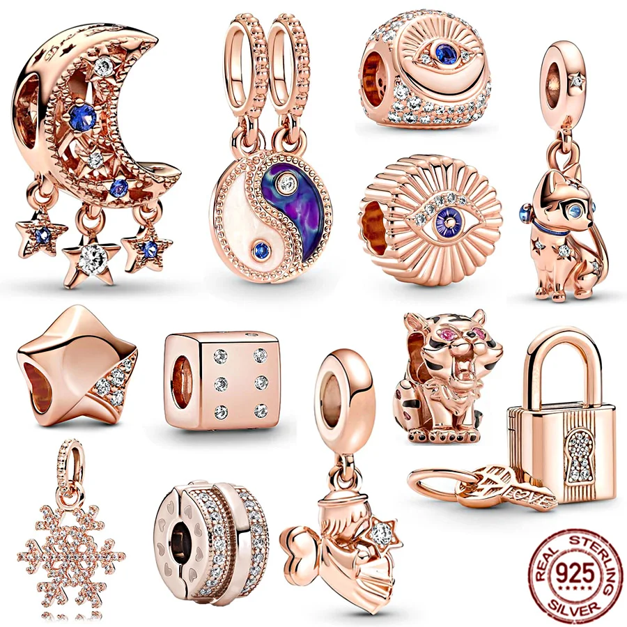 Rose-Gold-Plated-Star-Crescent-Moon-Pet-Cat-Angel-Dangle-Charm-Beads ...