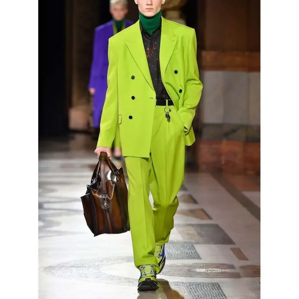 New-Peak-Lapel-Double-Breasted-Men-Suits-Fluorescent-Green-2-Piece ...
