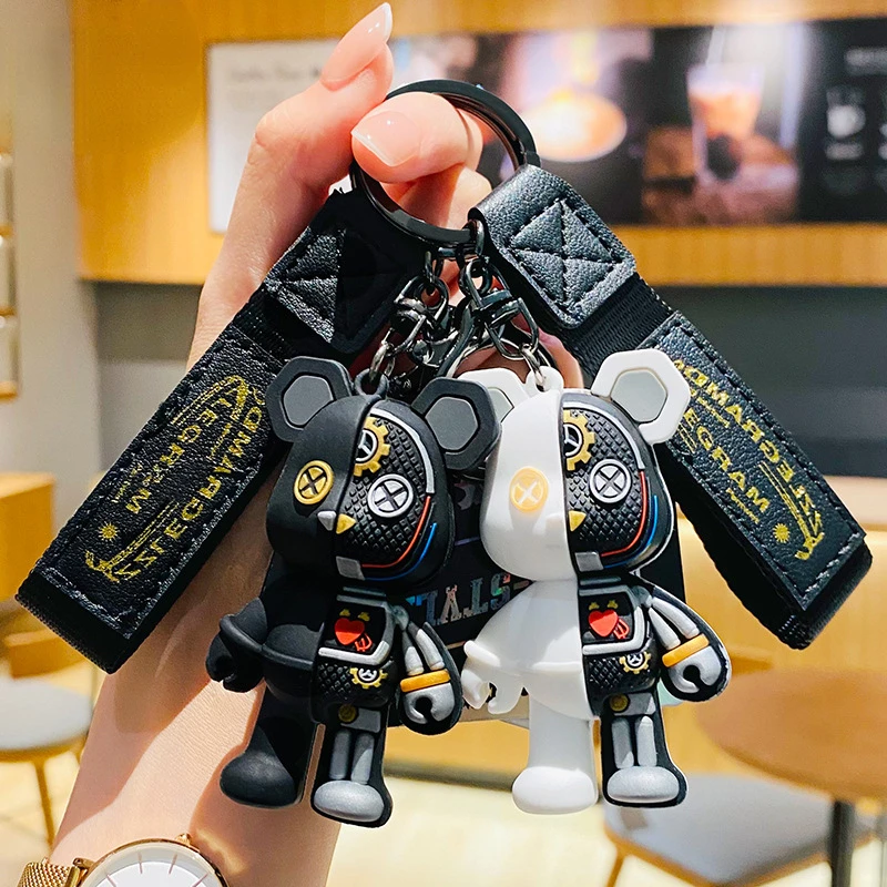 Cartoon Fashion Funny Half Skull Body Bear Keychain Fashion Punk Animal ...