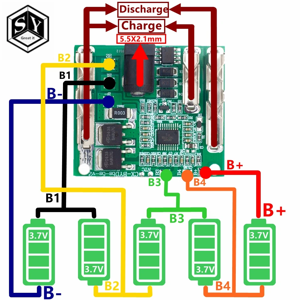Carte De Protection De Charge De Batterie, 5s 18v 21v 20a, Module Bms Pour Outils Électriques ...