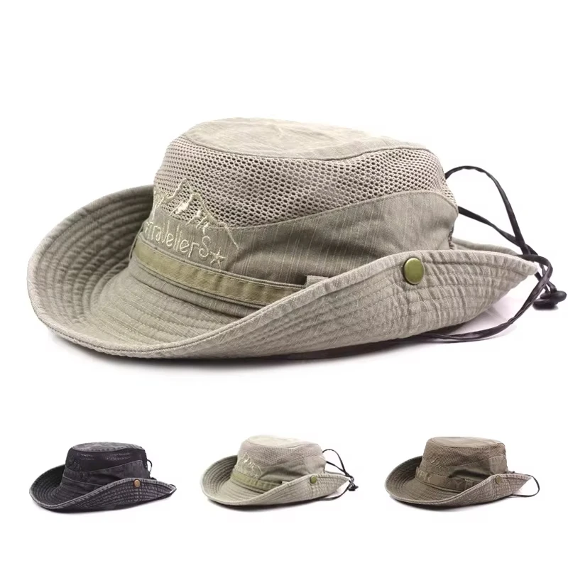 Outdoor Bucket Hat Men Summer Breathable Panama Cap Cotton Jungle ...