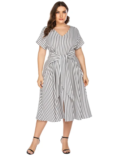 2023 Summer Striped Printed Casual Long Dresses for Women Plus Size Slim Bodycon Dress Sexy ...