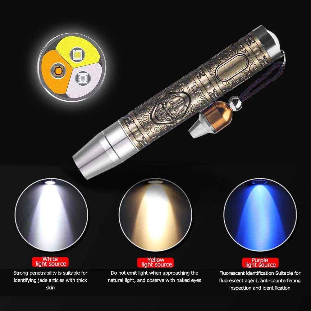 Identification Jade Flashlight 3 Modes LED Light Source for Emerald ...