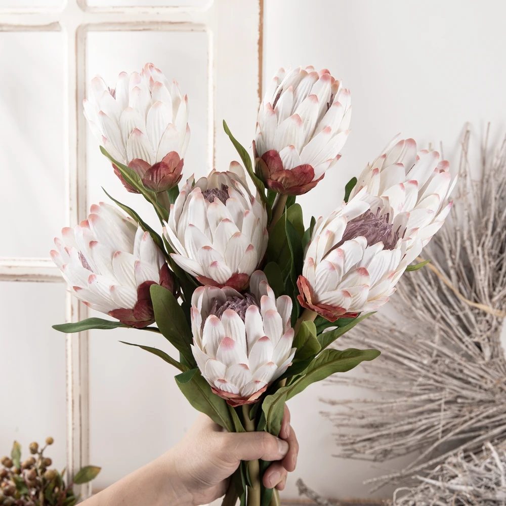 QSM-3pcs-Stem-37cm-Artificial-King-Protea-Silk-Artificial-Flowers-Real ...