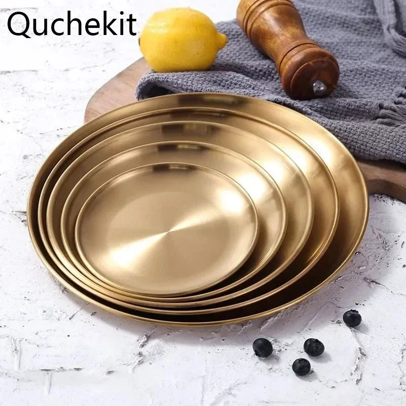 Golden Tray Luxury Metal Round Storage Tray Smiple Snack Cake Display ...