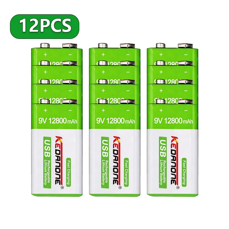 Batería Recargable de 9V 12800mAh 6F22 Micro USB, Baterías de Litio de ...