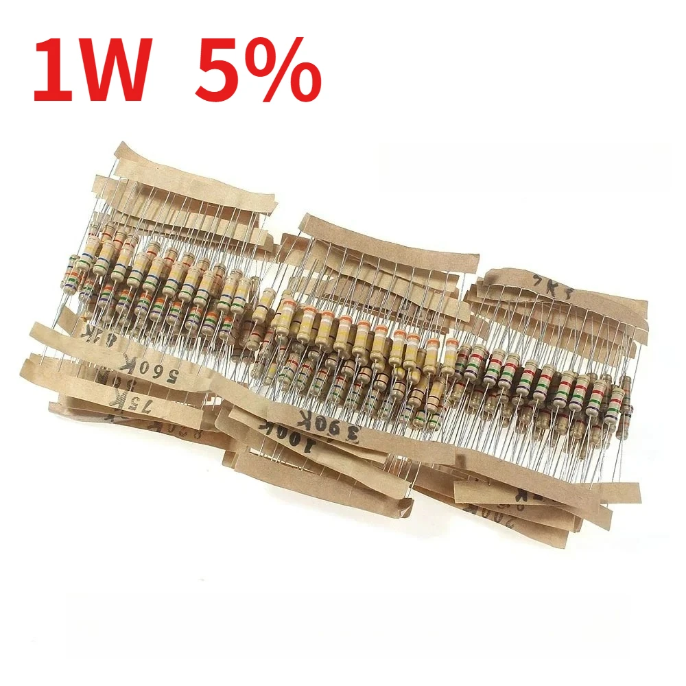 300PCS 1W Carbon Film Resistor Kit 30Values × 10pcs (0.1Ω-820KΩ) ±5% ...