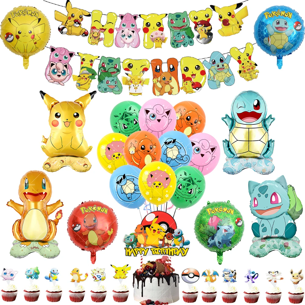 Globos de Pokémon, pancarta de feliz cumpleaños, globos de Pikachu ...