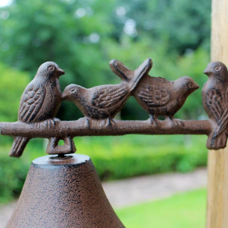 Four Birds Cast Iron Hand Cranking Wall Bell Rustic Retro Wall Mounted ...