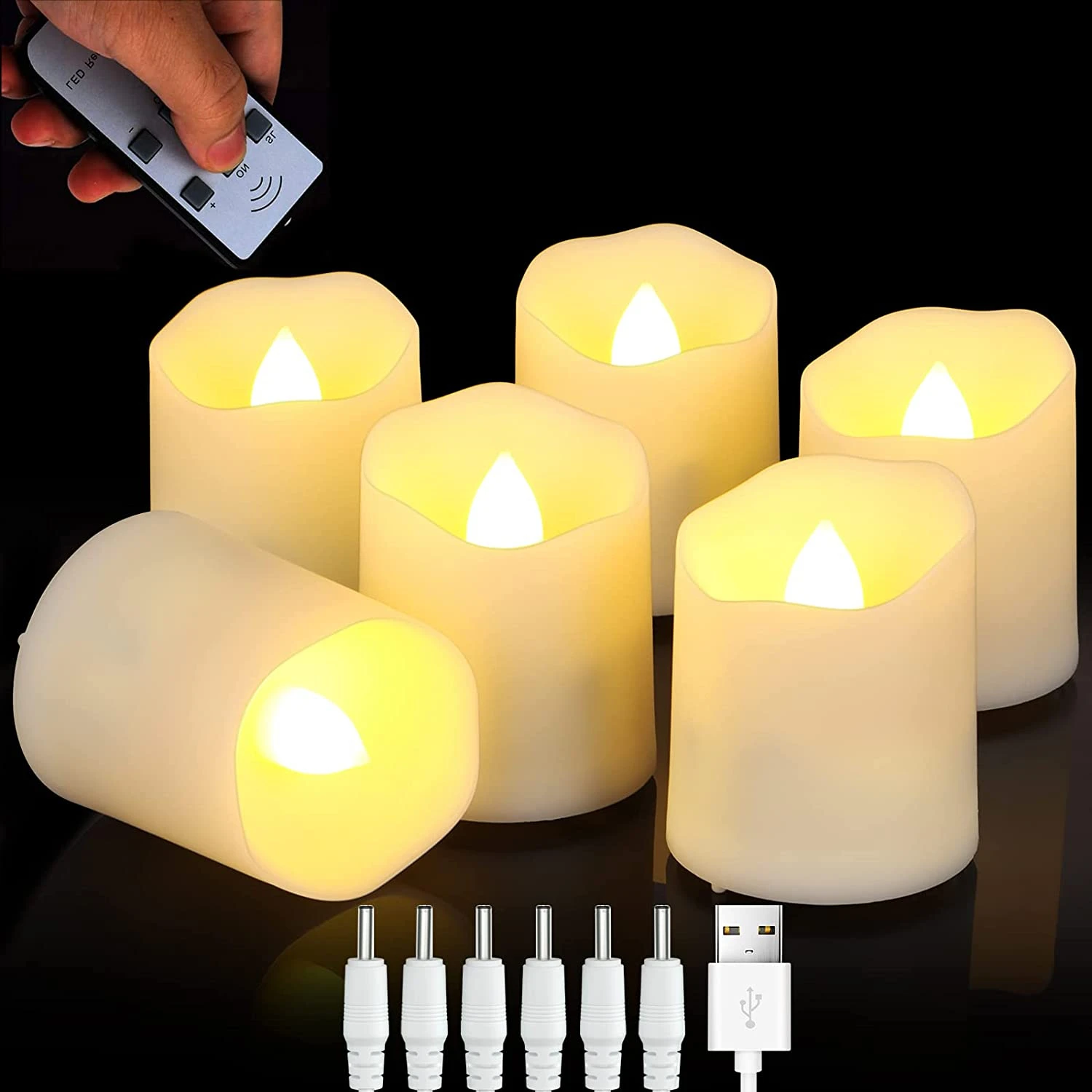 6Pcs-Flameless-Candles-Rechargeable-LED-Candle-Timer-Remote-Flickering ...