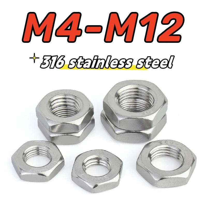 10-50pcs-M4-M5-M6-M8-M10-M12-316-Stainless-Steel-Thin-Nut-Small ...