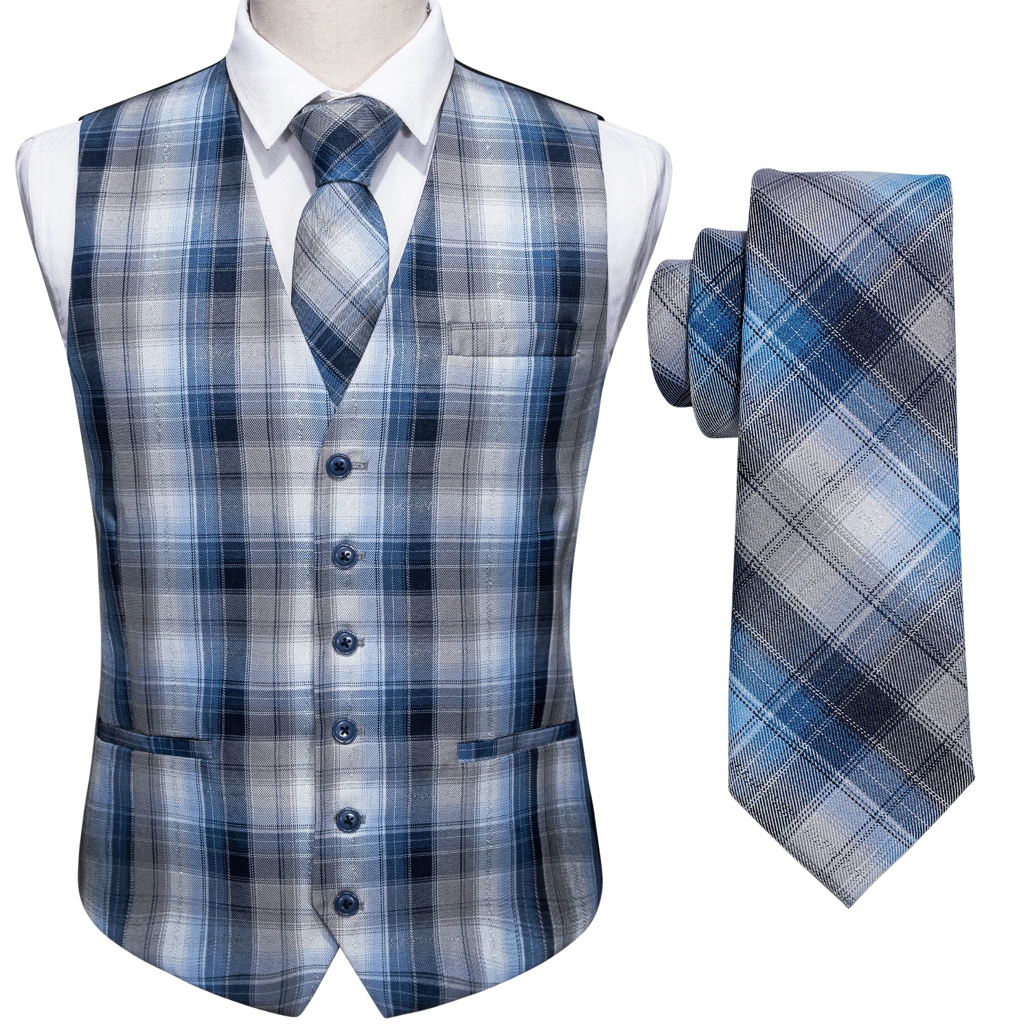 Blue Plaid Mens Suit Vest Four Seasons Business Vest Jacket Fashion ...