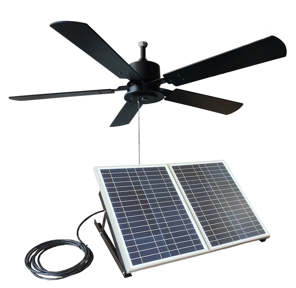 52-Inch-Black-Outdoor-Solar-Wooden-Ceiling-Fan-40W-Solar-Panel-For ...