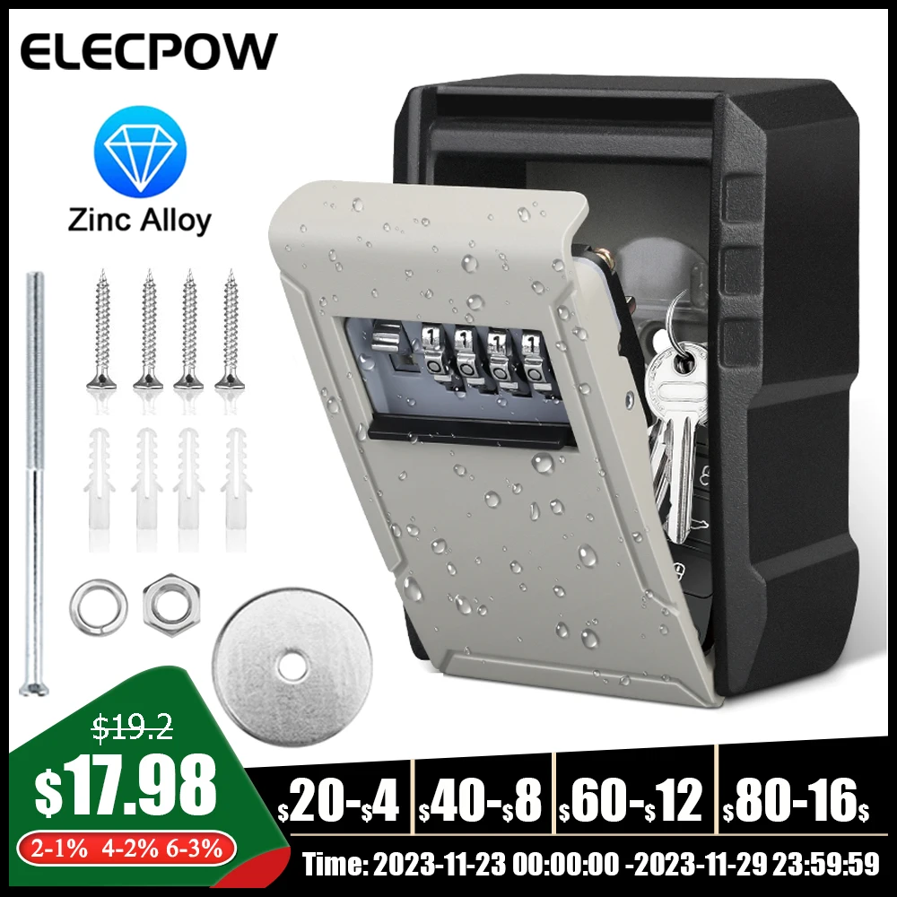 Elecpow-Wall-Mount-Key-Lock-Box-4-Digit-Password-Code-Security-Lock-No ...