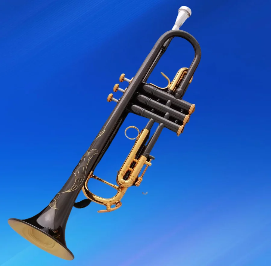Professional Gold Bell Black nickel Trumpet Horn Monel Turquoise Key ...